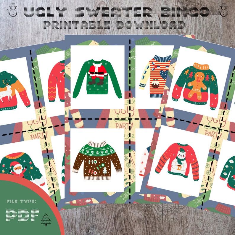 Ugly Sweater Bingo | Christmas Party Bingo | Holiday Party Game ...
