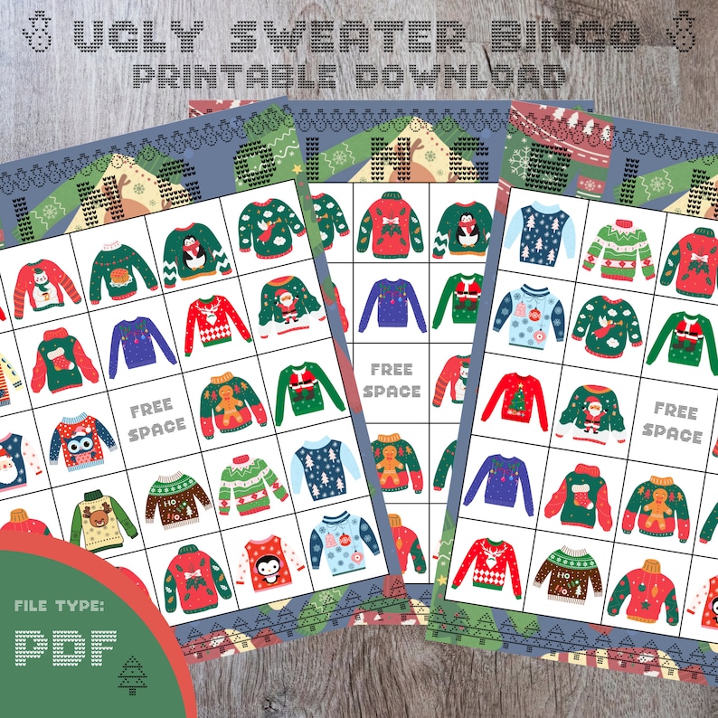 Ugly Sweater Bingo | Christmas Party Bingo | Holiday Party Game ...