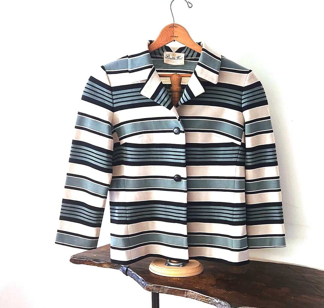 1960s MC Funky BUTTE KNIT Jacket Teal & Black Stripes Wool - Etsy
