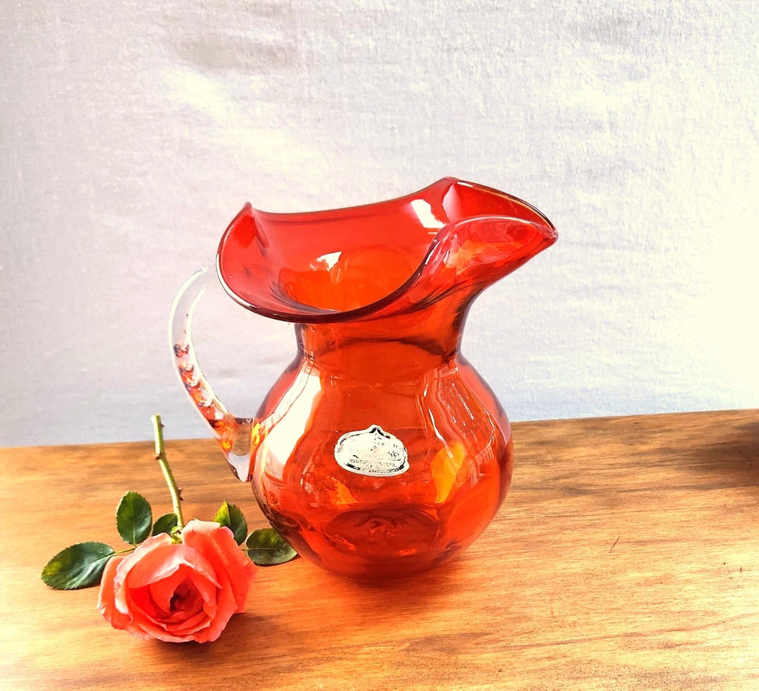 MCM Orange Blown Glass Pitcher RAINBOW Art Glass Co - Etsy