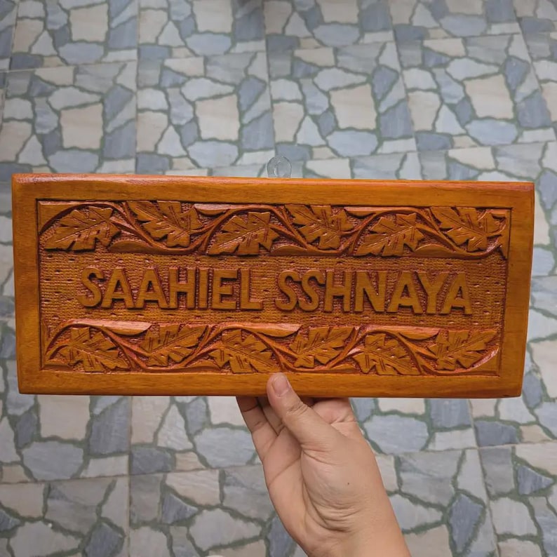 Personalized Hand-carved Name Plate in Walnut Wood for Home, Office ...