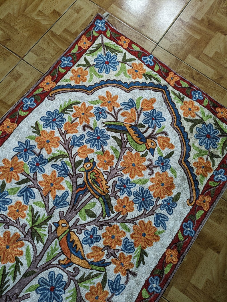 Kashmiri Tree of Life, Silk Rug, Wall Hanging, Chainstitch Rug, Living ...
