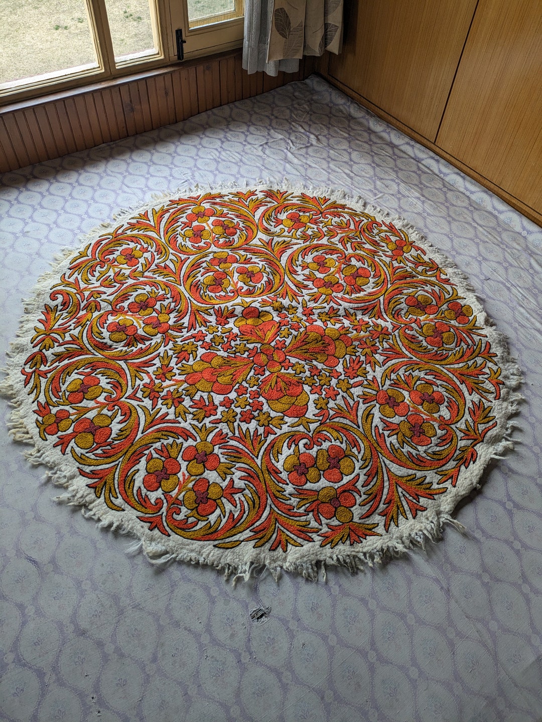 Large Round Namda, Kashmiri Namda Rug, Bohemian Home Decor, Rug for Bed ...