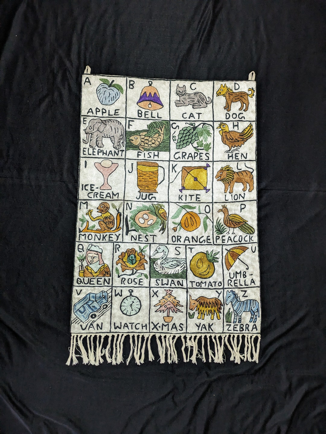 Toddler Abc Rectangular Hand Embroidered Alphabet Wall-hanging, Nursery ...