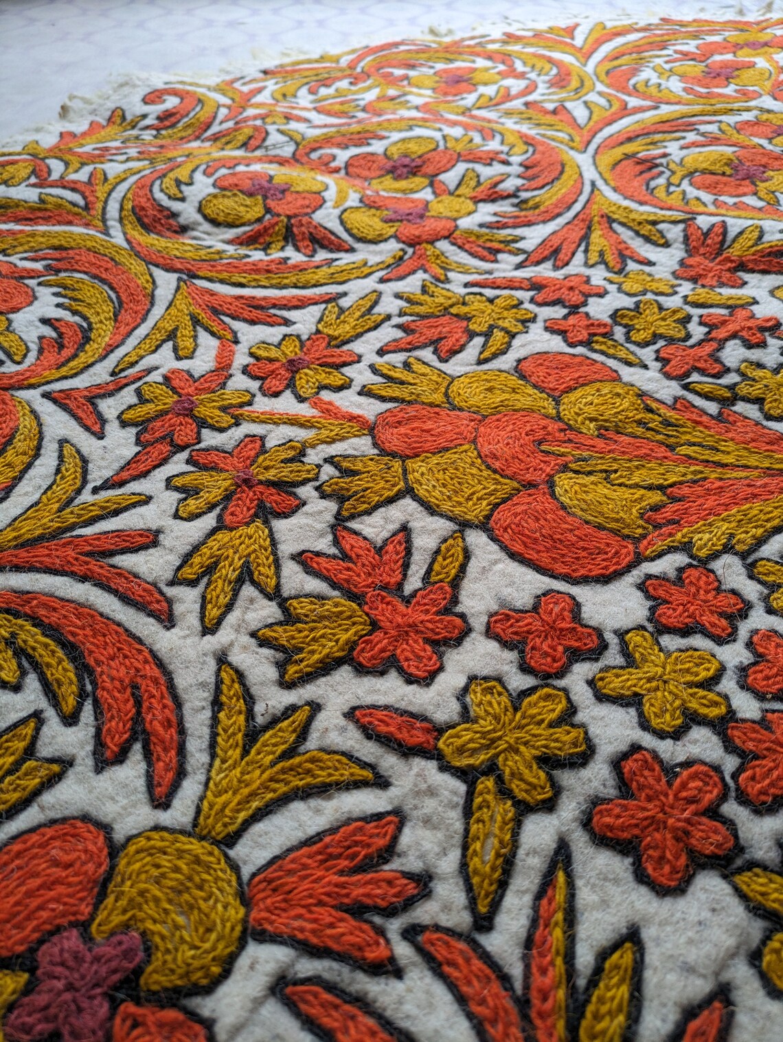 Large Round Namda, Kashmiri Namda Rug, Bohemian Home Decor, Rug for Bed ...