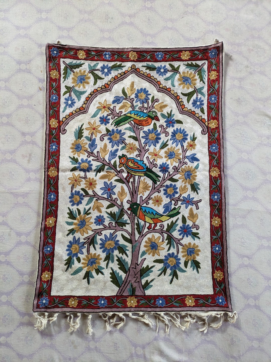 Unique Handmade Kashmiri Tree of Life Silk Rug Wall Hanging - Etsy