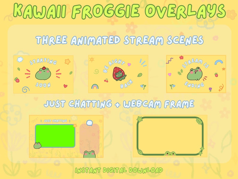 Kawaii Frog Overlays, Webcam Frame, Panels - Twitch, Youtube, Discord ...