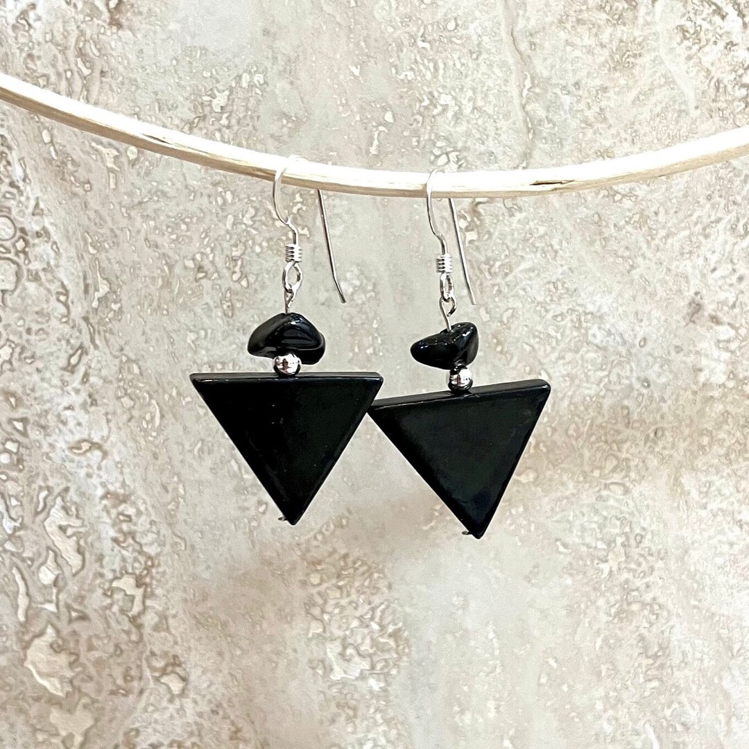 Blackstone Triangle Earrings in Sterling Silver - Etsy