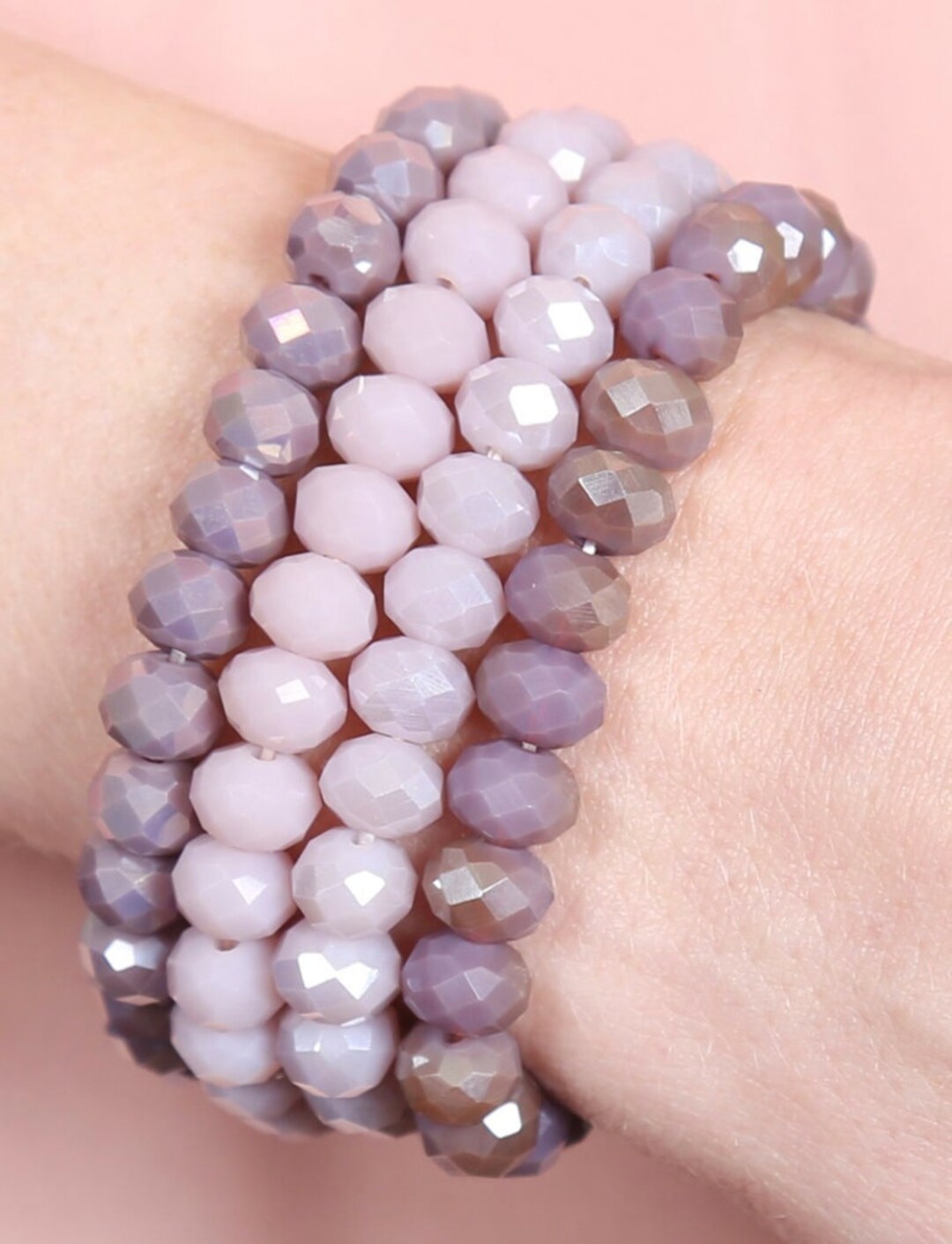 Glass Crystal Pastel Pink and Purple Bracelet Stacked Set of 4 - Etsy