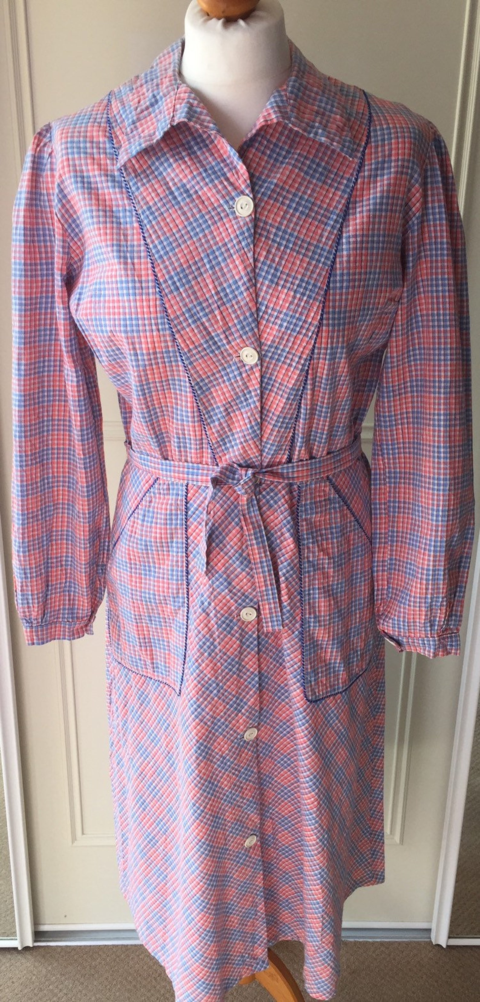 1940s Housecoat House Dress Chore Dress Pink And Blue Checked Etsy