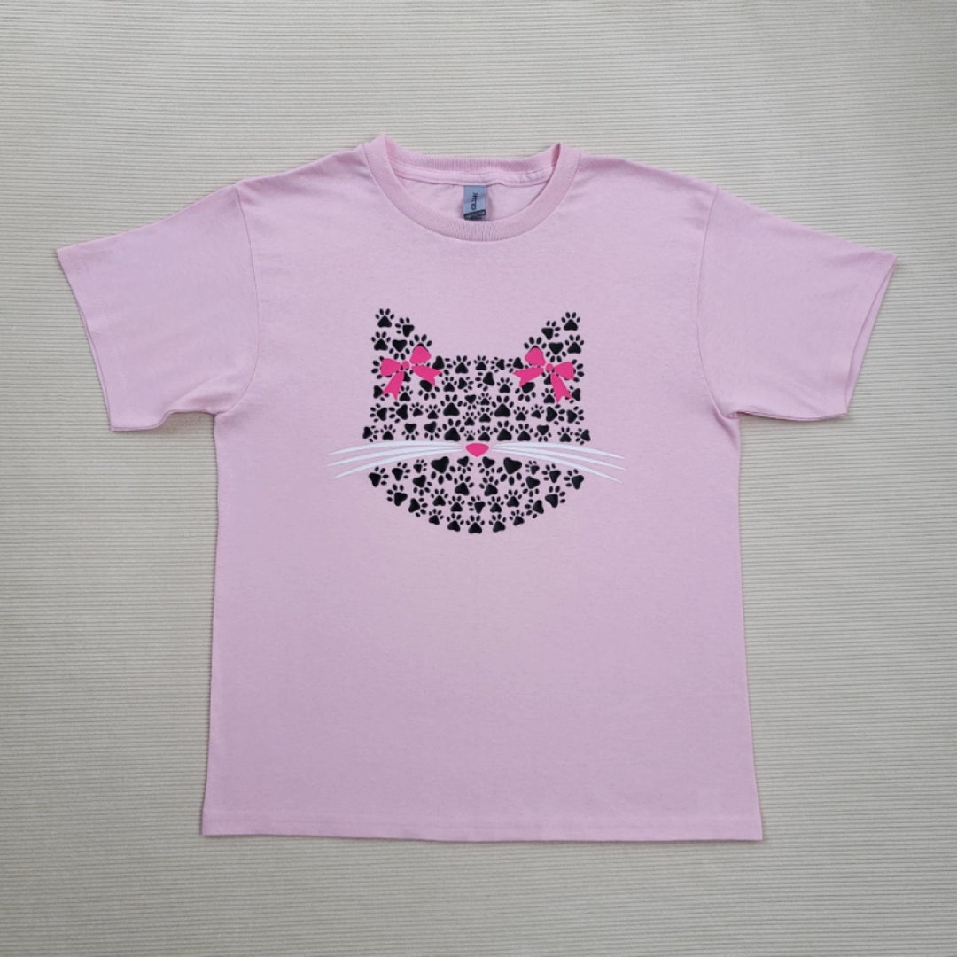 Pink Cat Shirt for Girls, Tween Girl Gifts, Black Paw Print Shirt, Cat ...