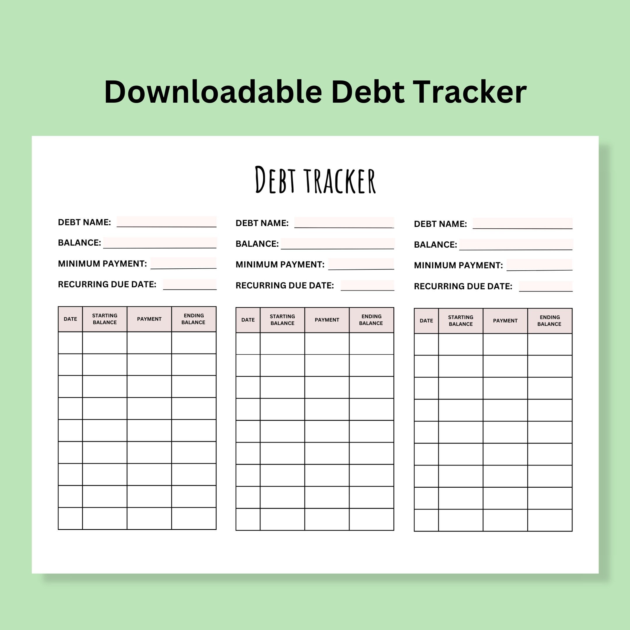 Debt Tracker Snowball Sheet Downloadable Printable Debt Tracker ...