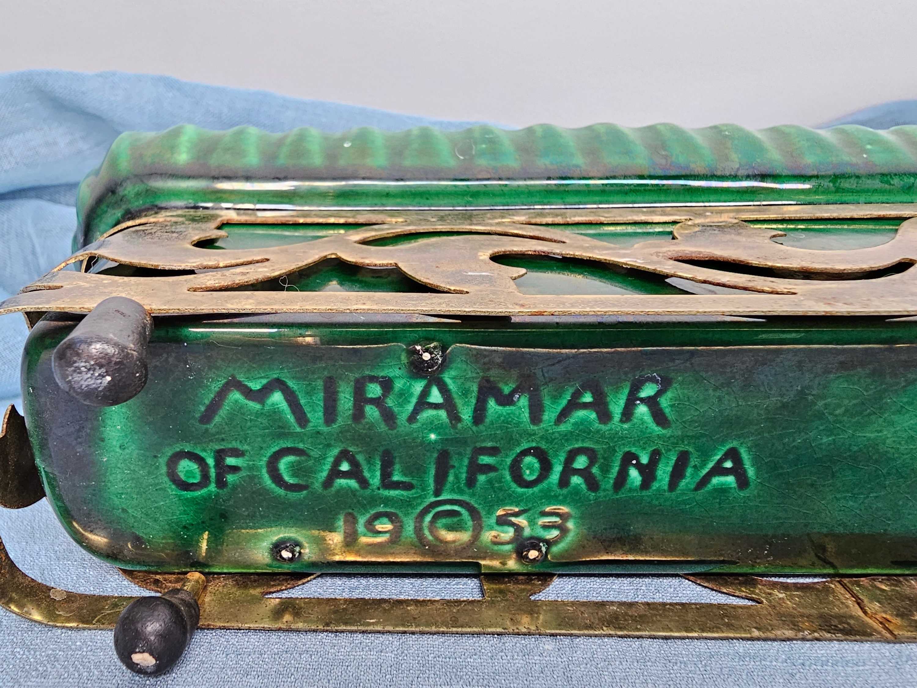 Miramar Pottery Emerald Planter With Brass Holder - Etsy