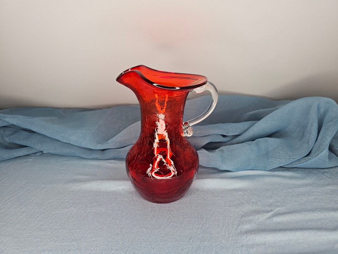 Jamestown Red Crackle Glass Pitcher by Pilgrim Glass - Etsy