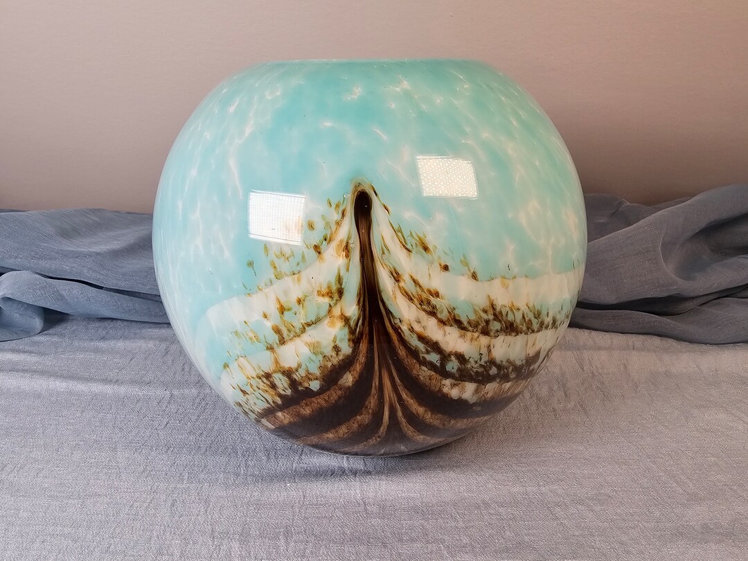 Retro Feathered Pattern Art Glass Round Vase - Etsy