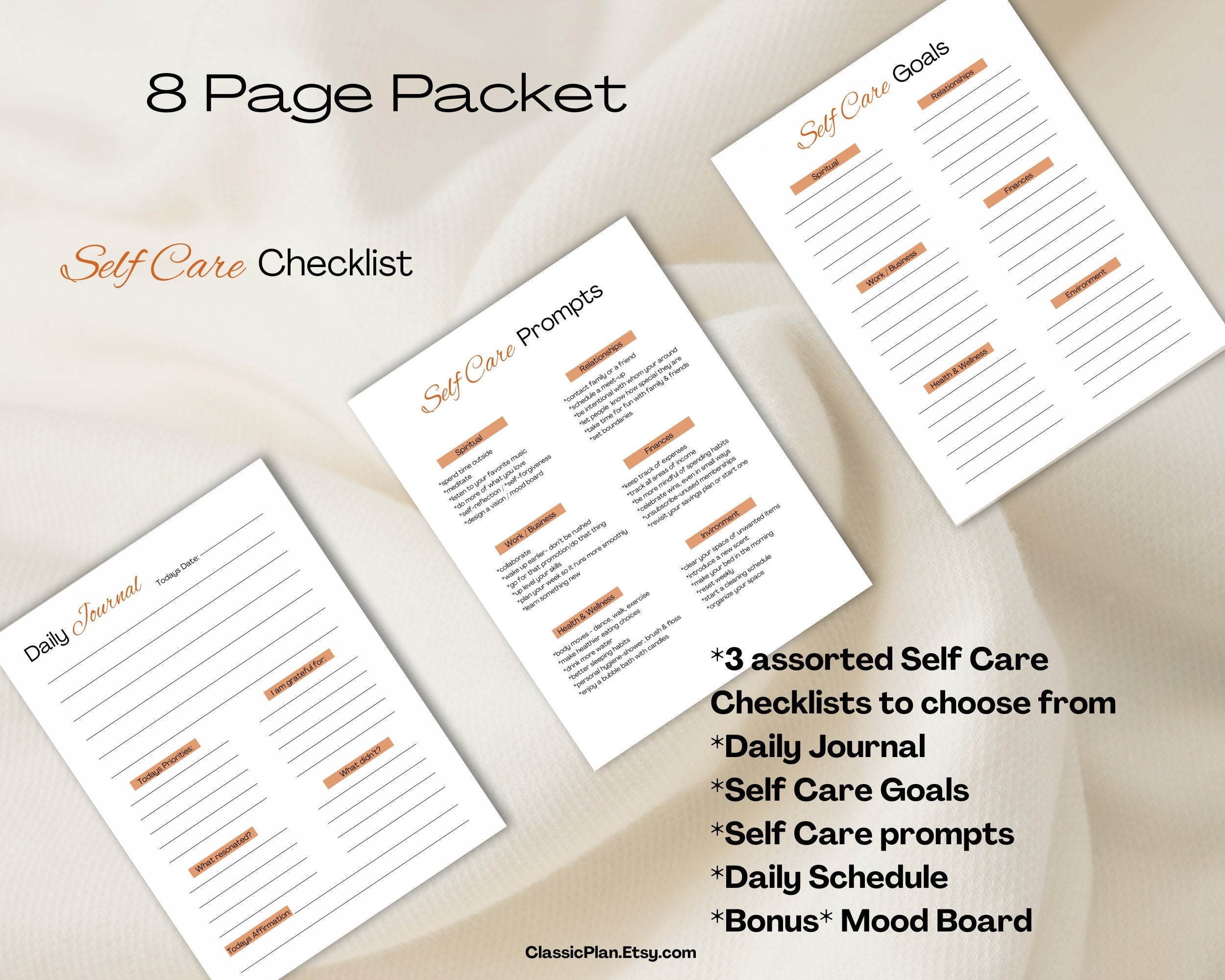 Self Care Planner Package Checklist Bundle Daily Gratitude - Etsy