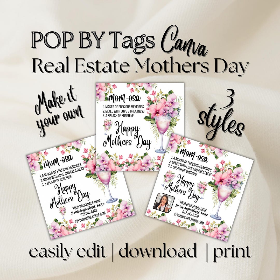 HAPPY MOTHERS DAY Momosa Real Estate Pop by Tags for Gift Realtor ...