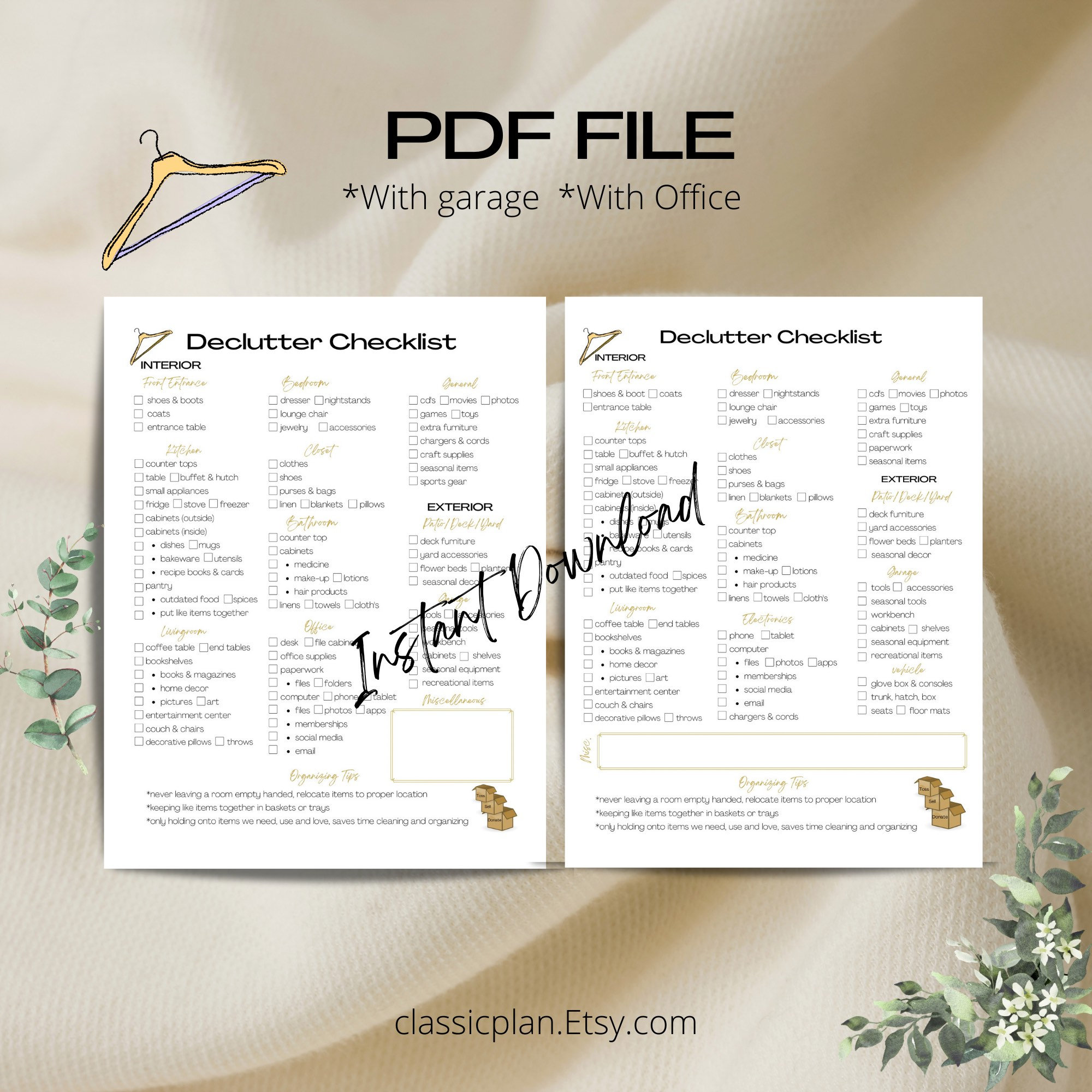 Declutter & Cleaning Planner Checklist Task Guide, Simplify, Organize ...