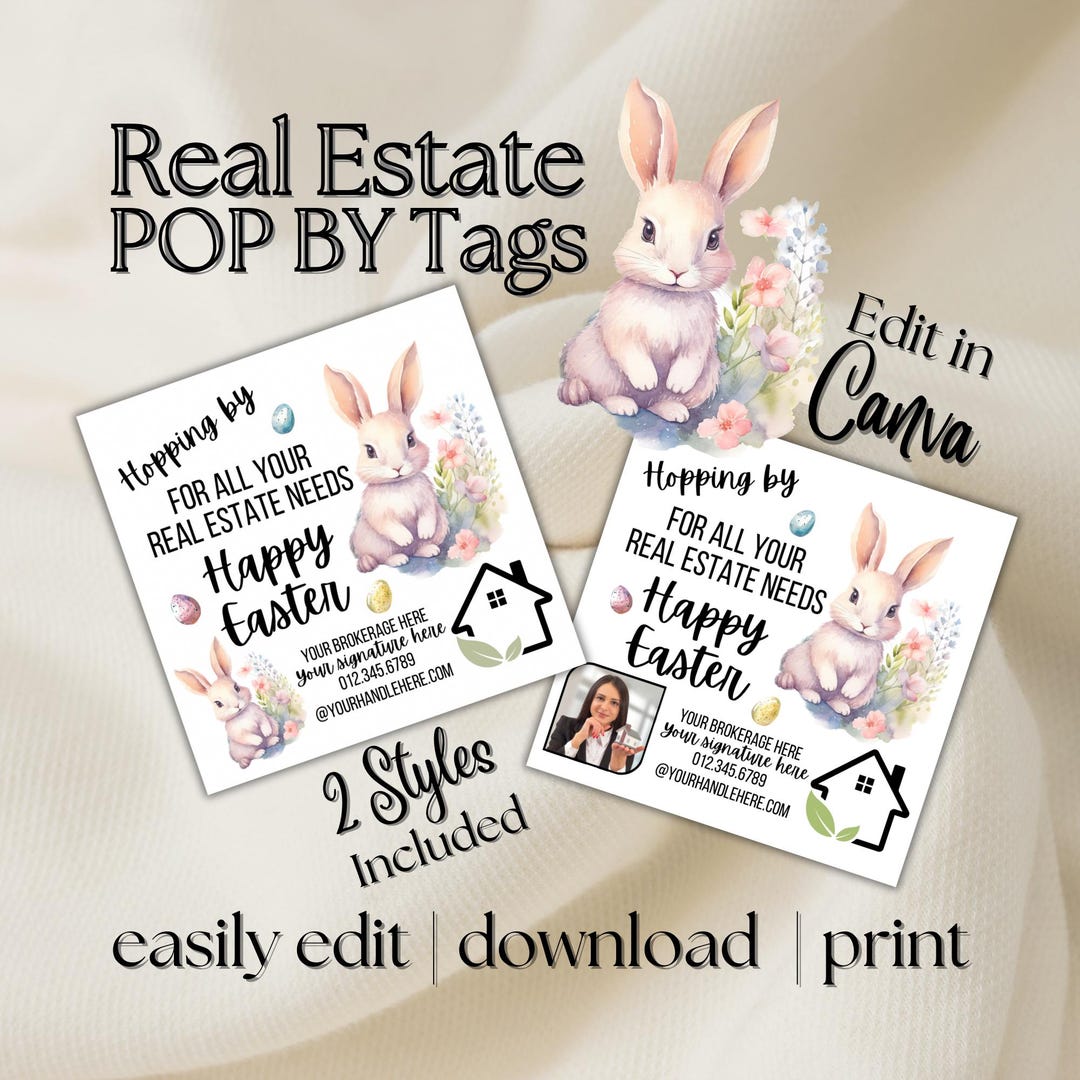 HAPPY EASTER Popby Realtor Marketing Edit Canva Template Hopping by for ...