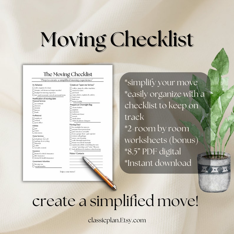 MOVING CHECKLIST Printable Moving Guide to Simplify Moving to Do List ...