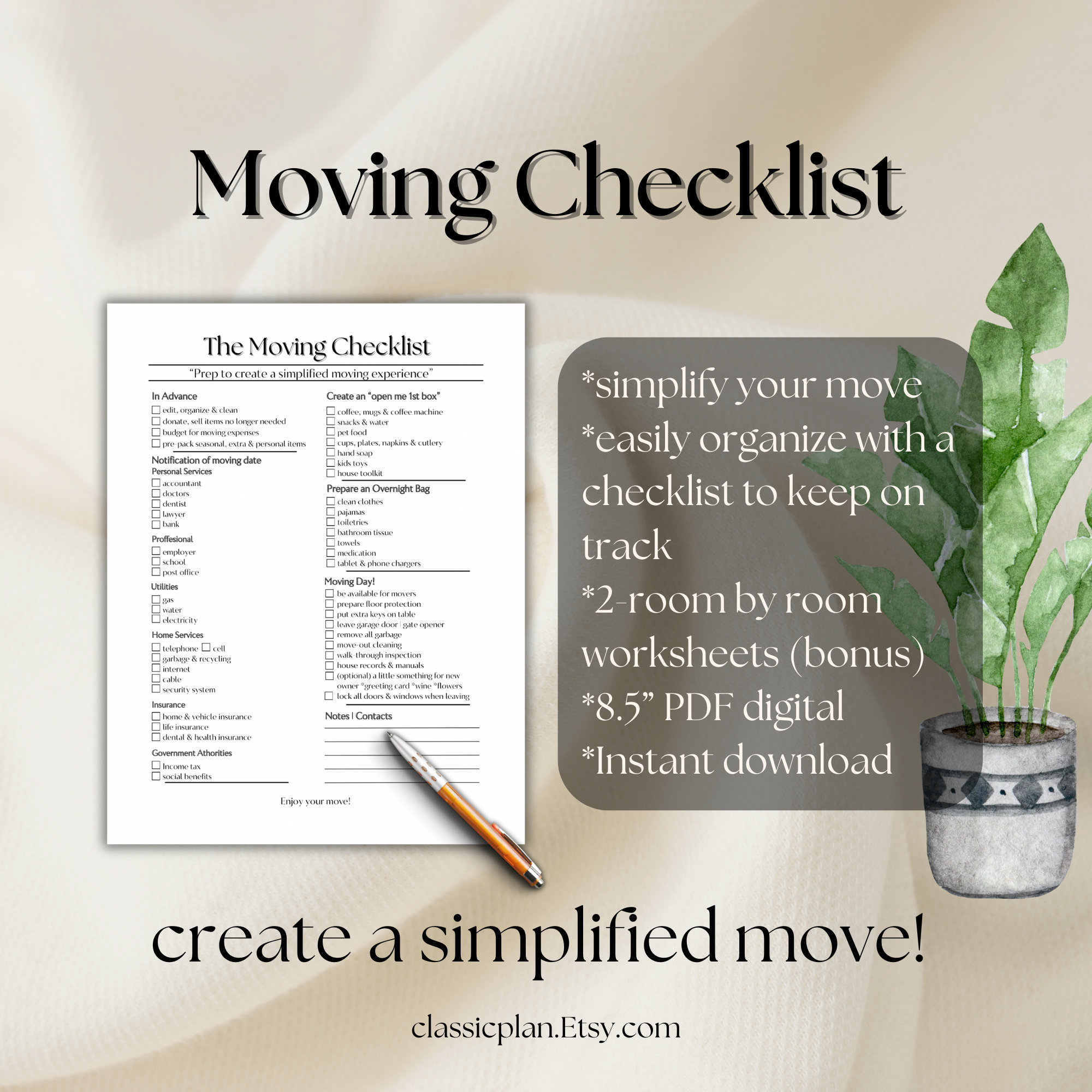 MOVING CHECKLIST Printable Moving Guide to Simplify Moving to Do List ...