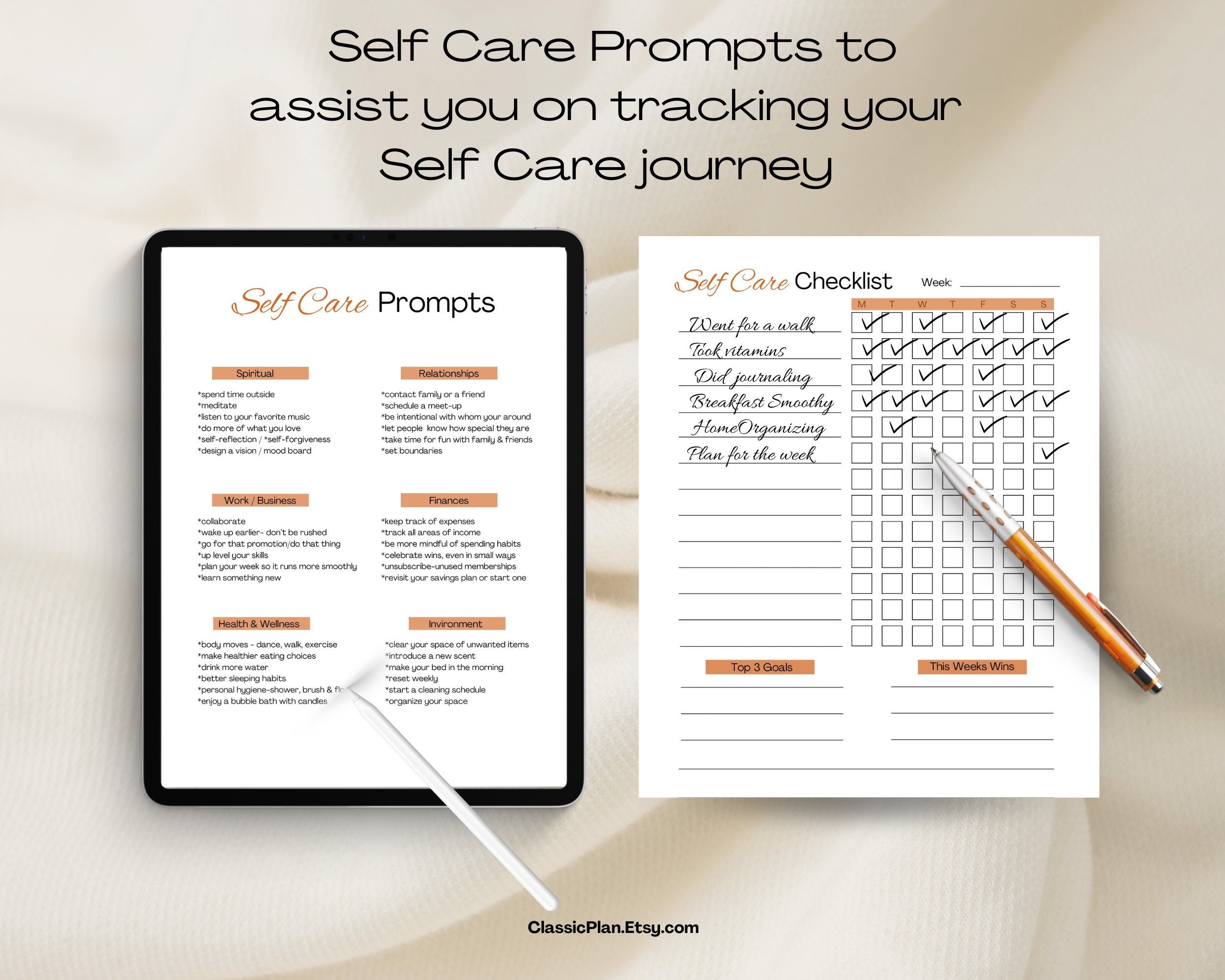 Self Care Planner Package Checklist Bundle Daily Gratitude - Etsy