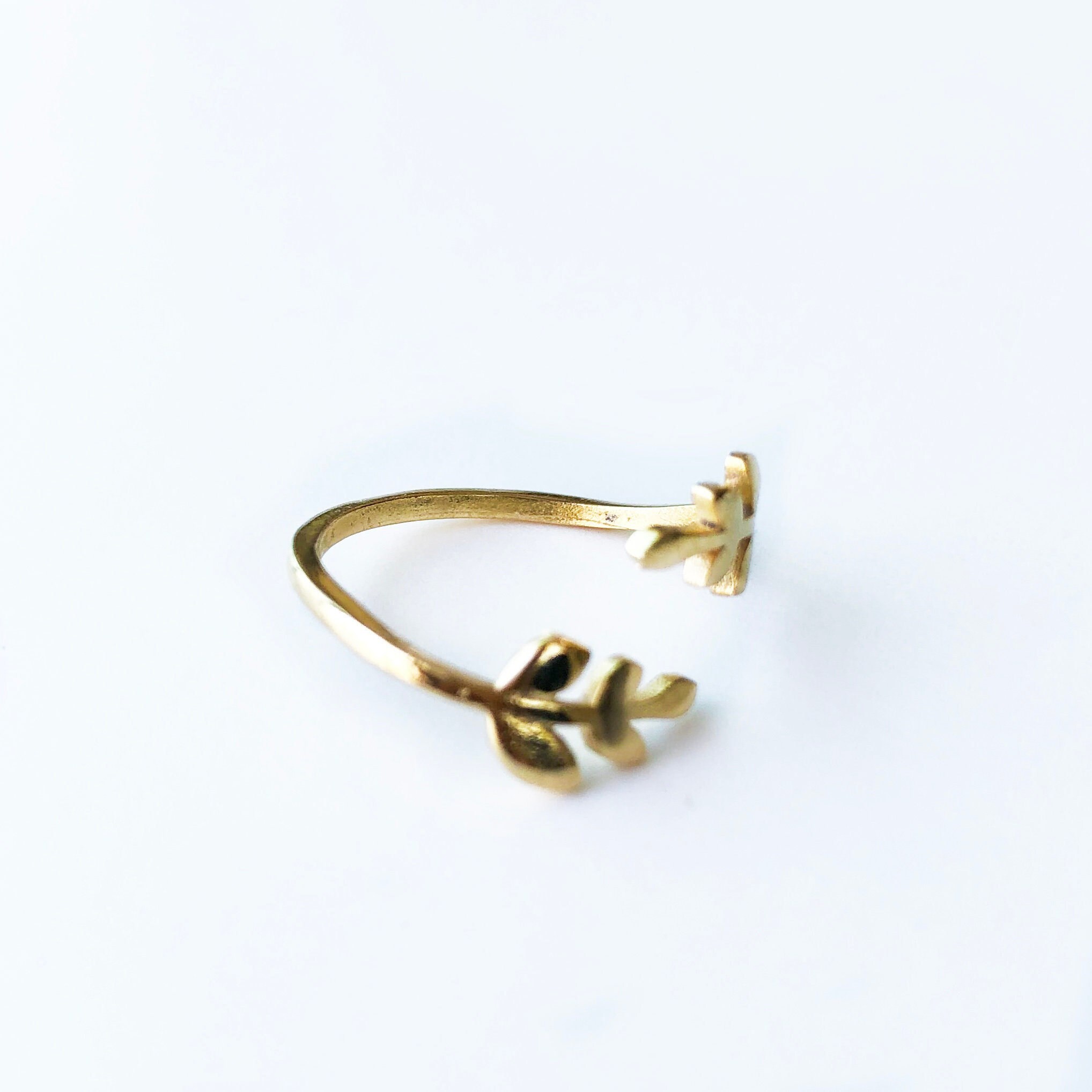 Olive Leaves Ring, Gold Plated Minimalist Ring, Adjustable Ring, Summer ...
