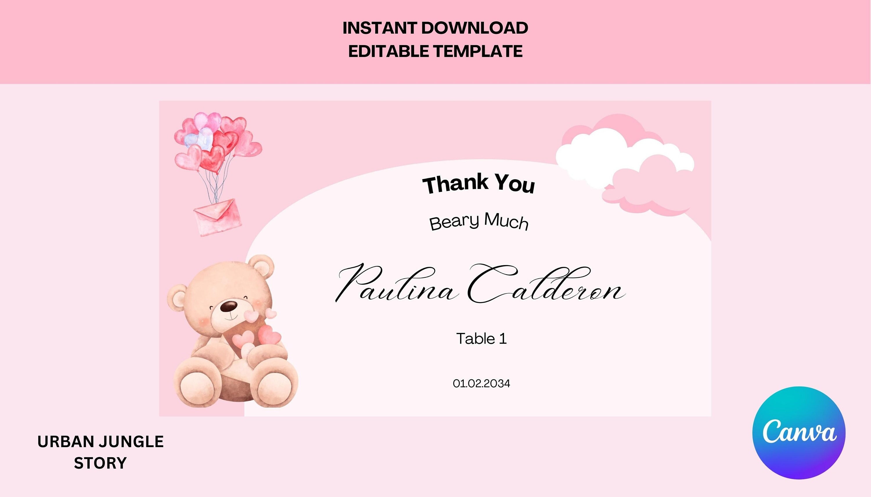 Editable Baby Girl Pink Teddy Bear Baby Shower Name Tag Template ...