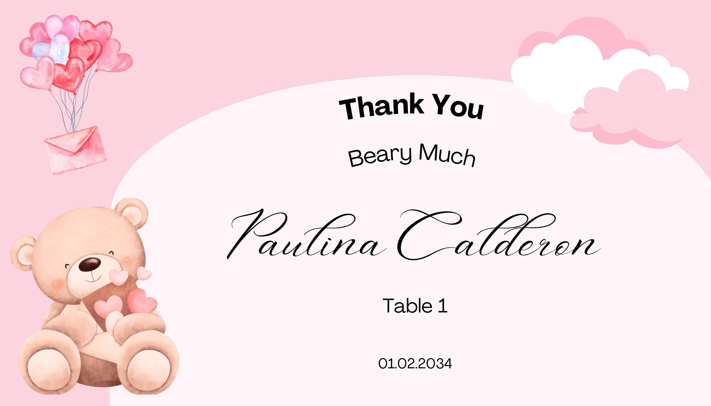 Editable Baby Girl Pink Teddy Bear Baby Shower Name Tag Template ...