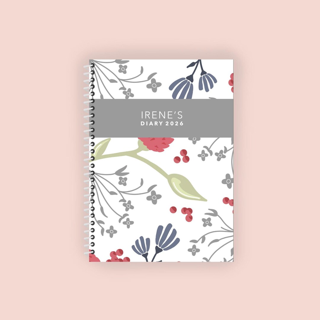 2026 Diary, A5, Personalised Diary, Flower Print Diary, Week to View ...