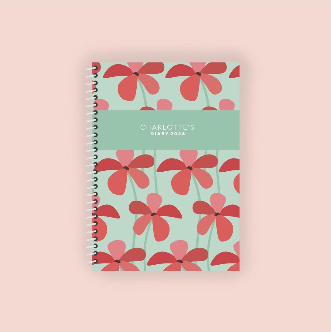 2026 Diary, A5, Personalised Diary, Flower Print Diary, Week to View ...