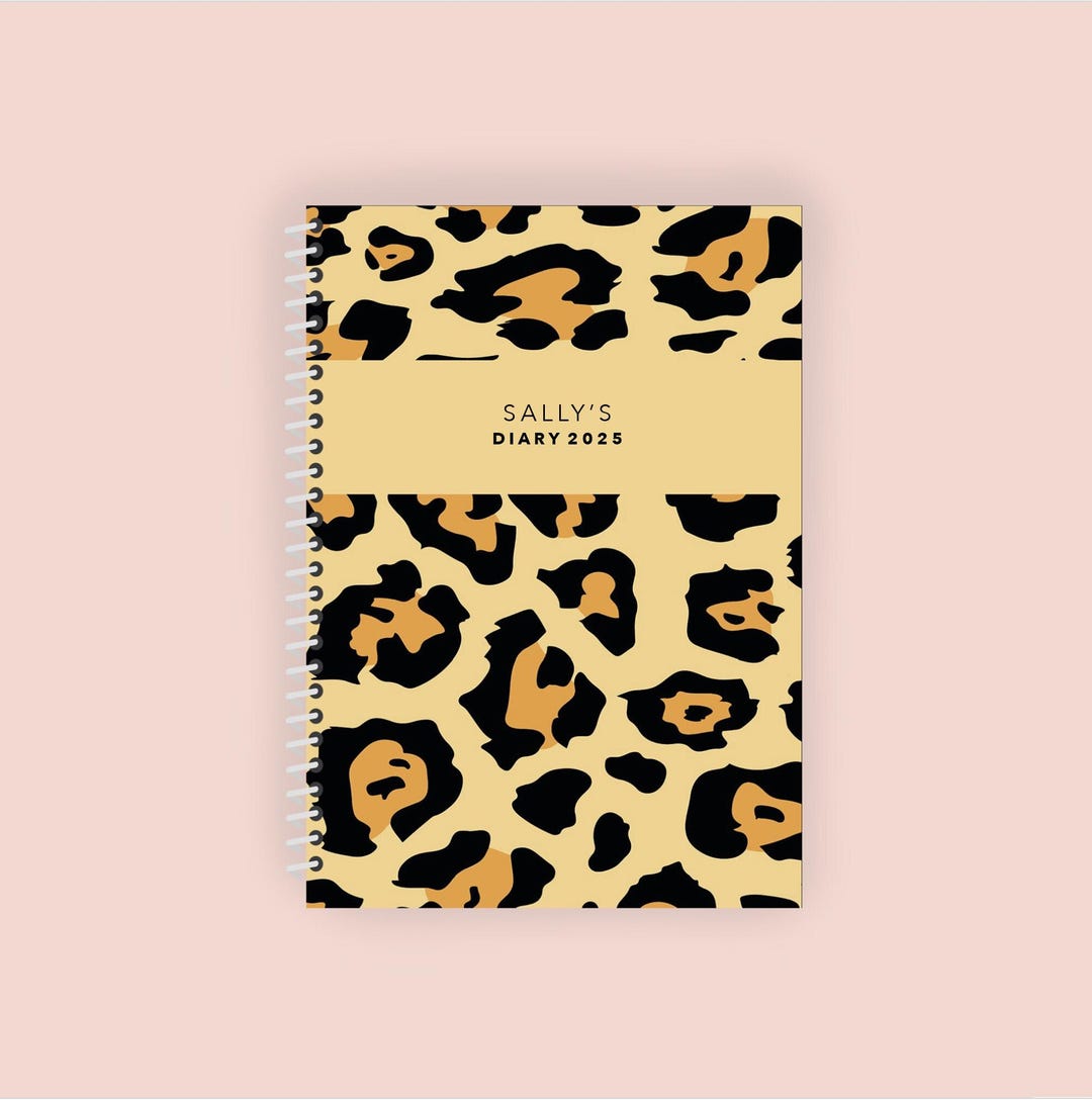 2025, A5, Leopard Print Diary, Personalised Diary, Week to View ...