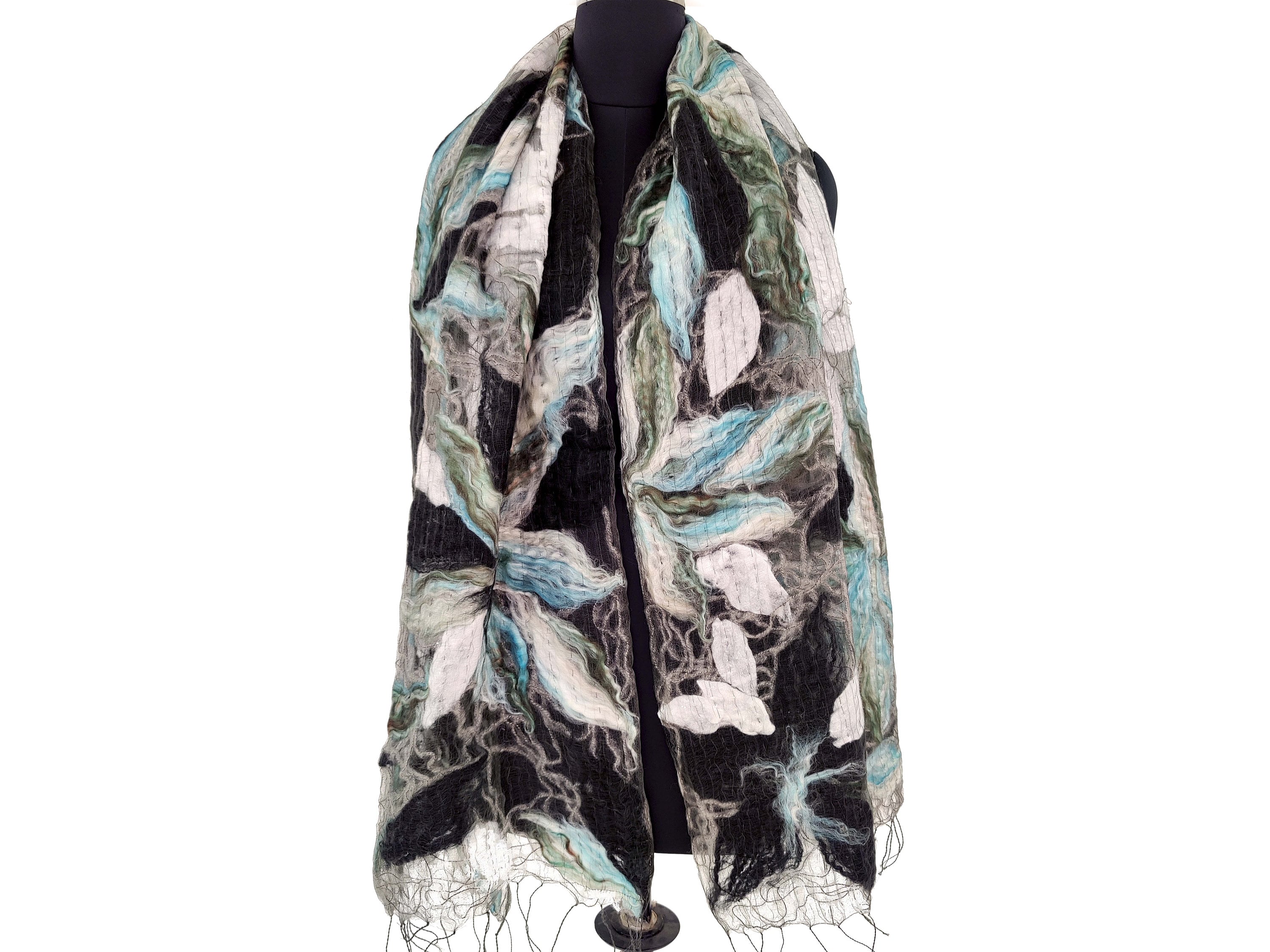 Blue Scarf, Cold Weather Wraps and Scarves for Women, Floral Felt Scarf ...