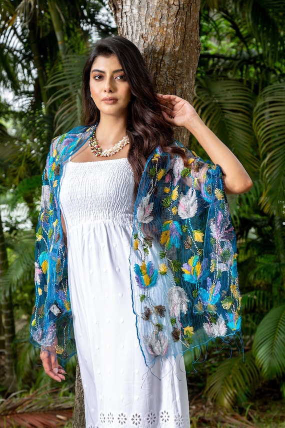 Hand Embroidered Neck Scarf Lightweight Scarves & Wraps for | Etsy