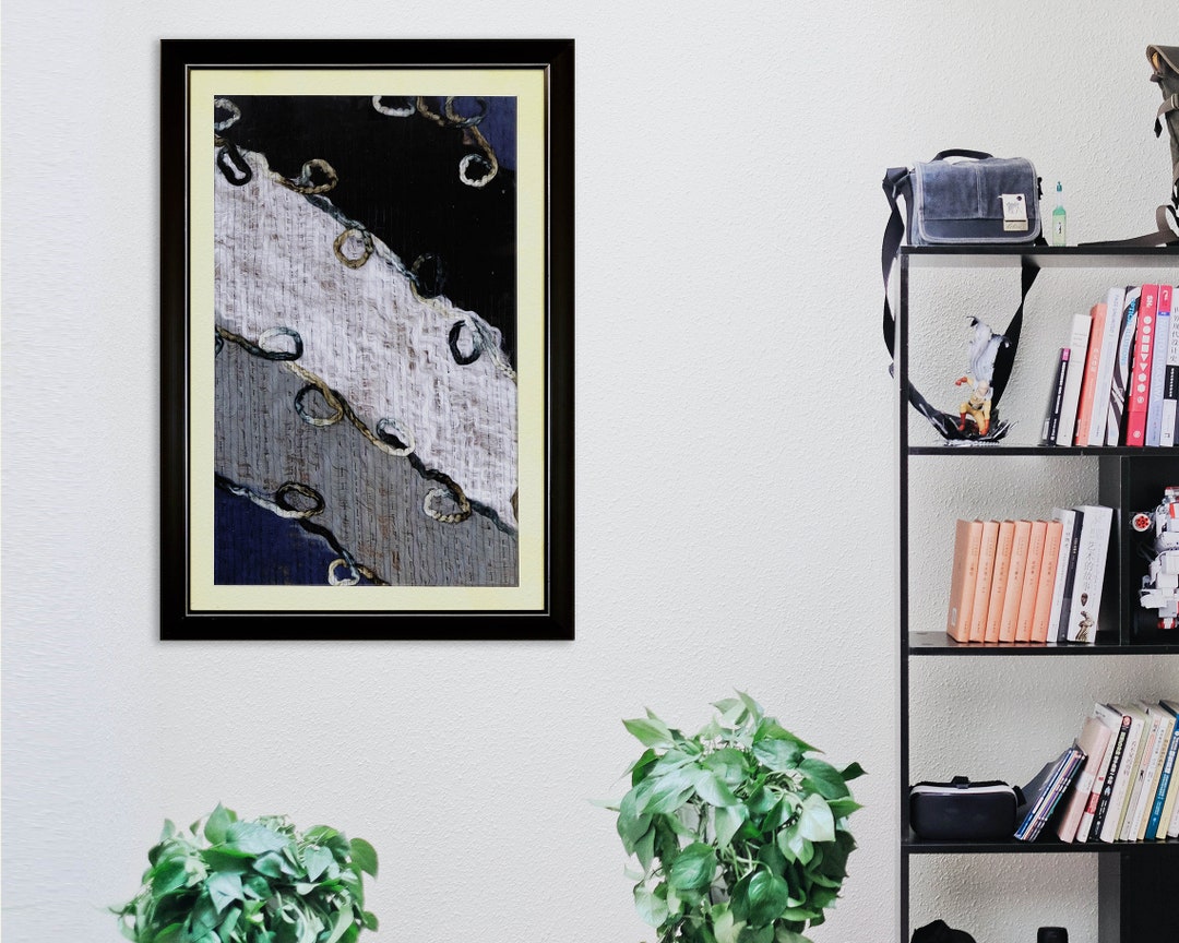 A Woolen Whirlwind - Diagonal Dark Tones Framed Textile Portrait ...