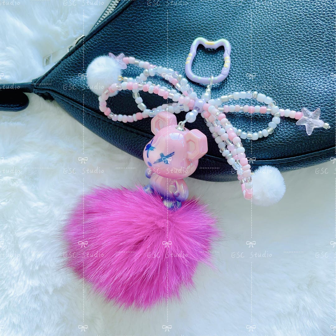 Cute Doll Animation Cartoon DIY Handmade Beads Bear With Fluffy Ball ...