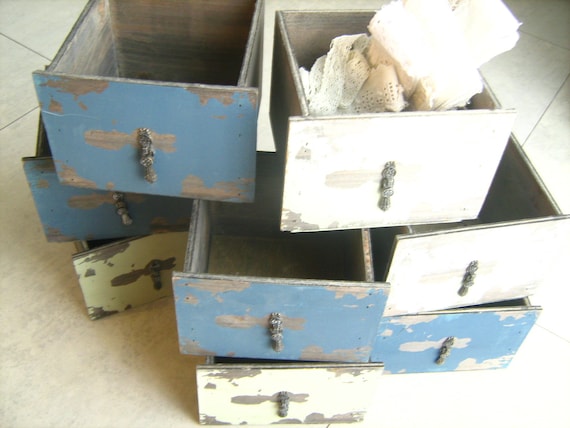 Vintage Style Wooden Small Drawers Blue or Light Mint Green - Etsy
