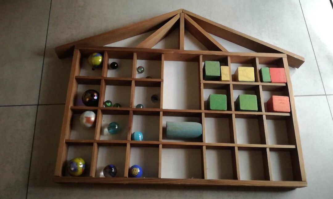 Vintage Wooden House Curio Cabinet Display Shelf Shadow Box Miniature ...