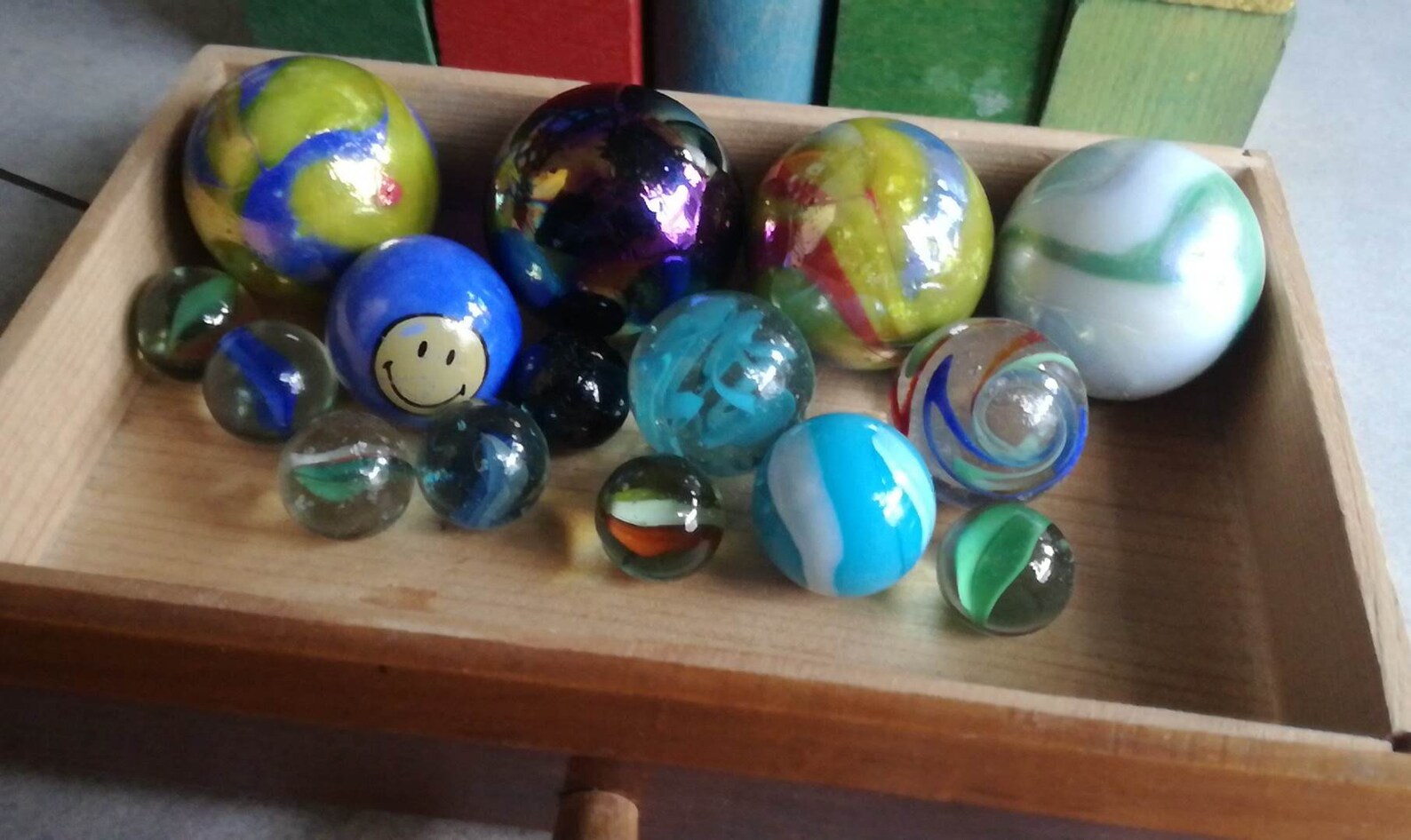 Set of 15 Vintage Glass Balls Colorful Marbles Opaque and Transparent ...
