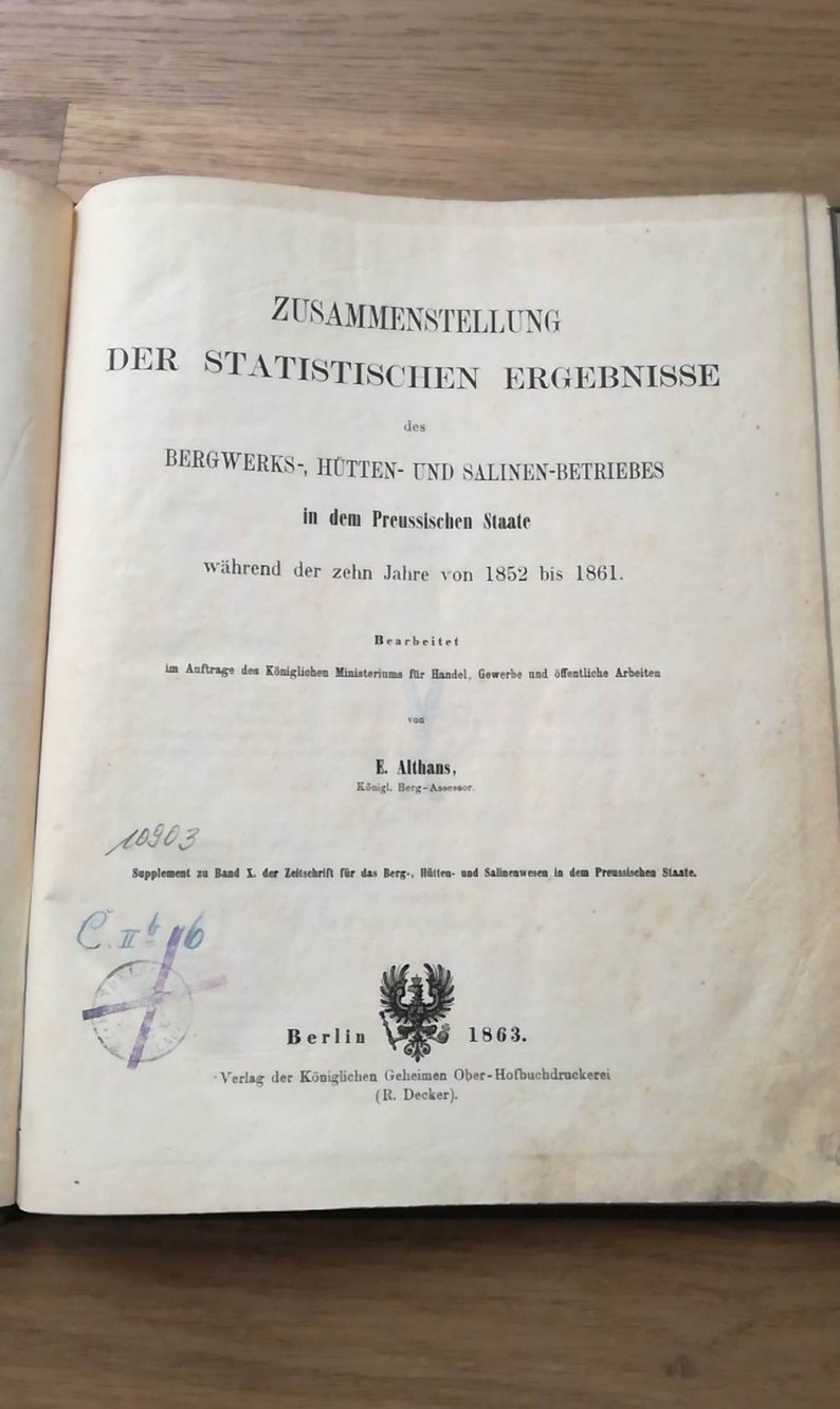 Vintage 1863 German Statistical Book 19th Century "zusammenstellung Der ...