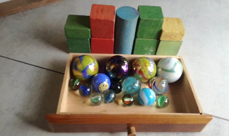 Set of 15 Vintage Glass Balls Colorful Marbles Opaque and Transparent ...
