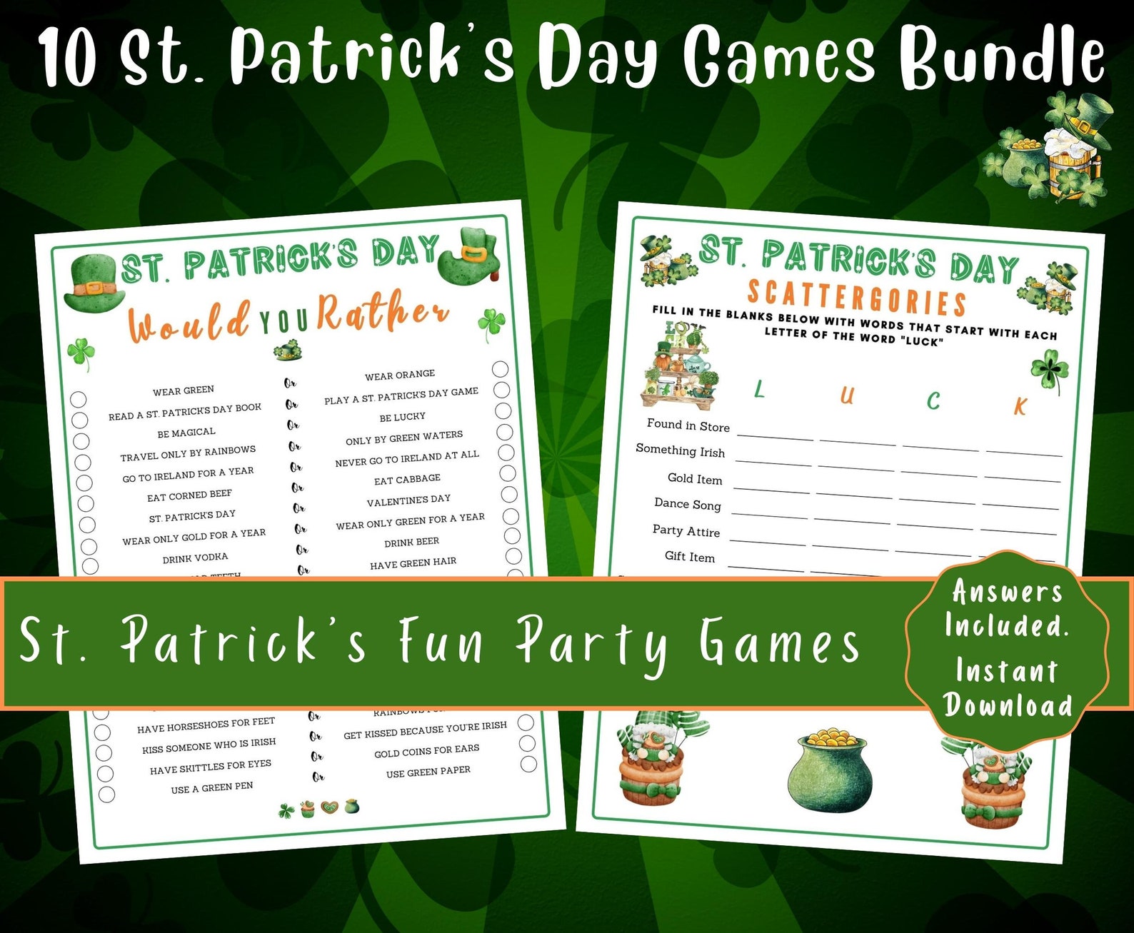 Printable 10 Game Bundle for St. Patricks Day Office Party - Etsy