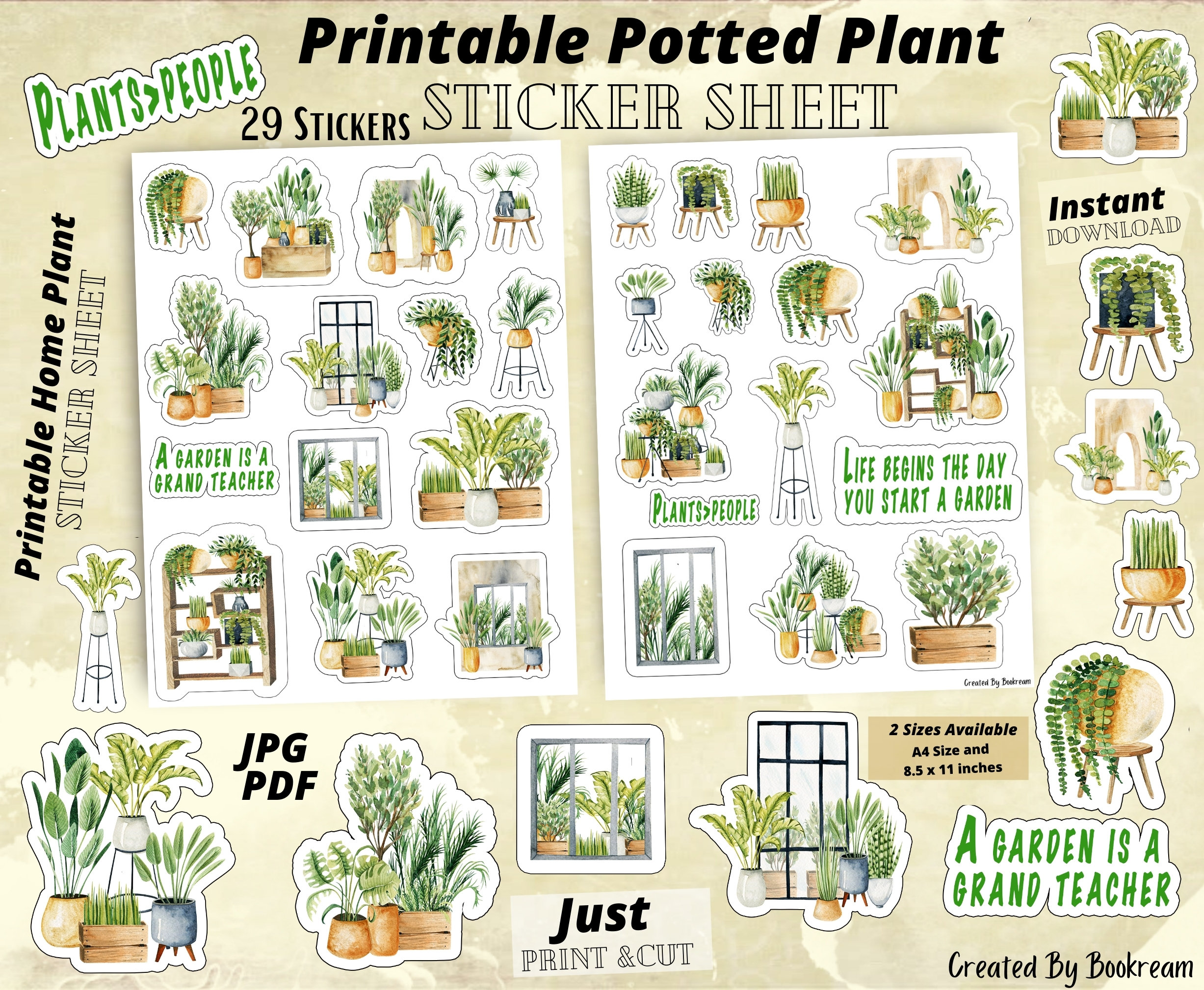 Printable Potted Plants Sticker Sheet / Home Plants Printable Stickers ...
