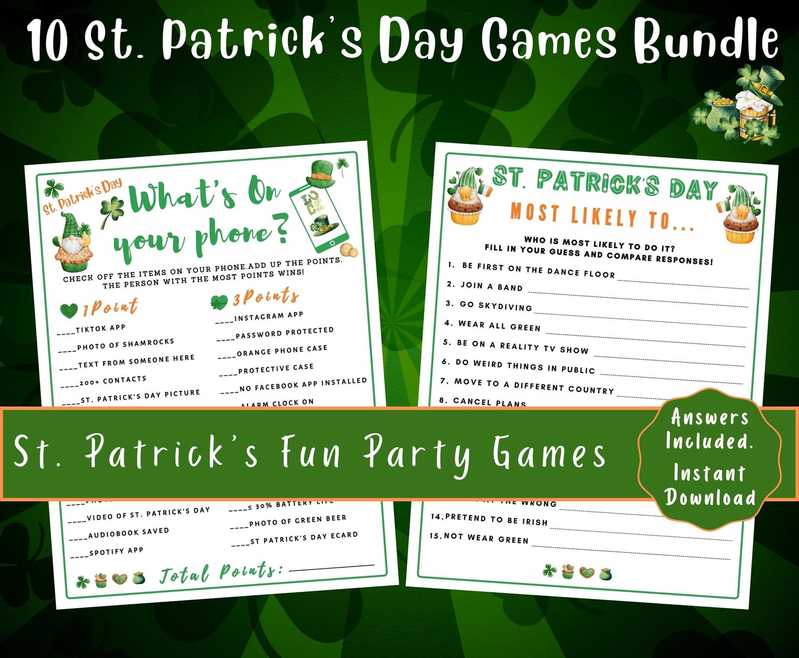 Printable 10 Game Bundle for St. Patricks Day Office Party - Etsy