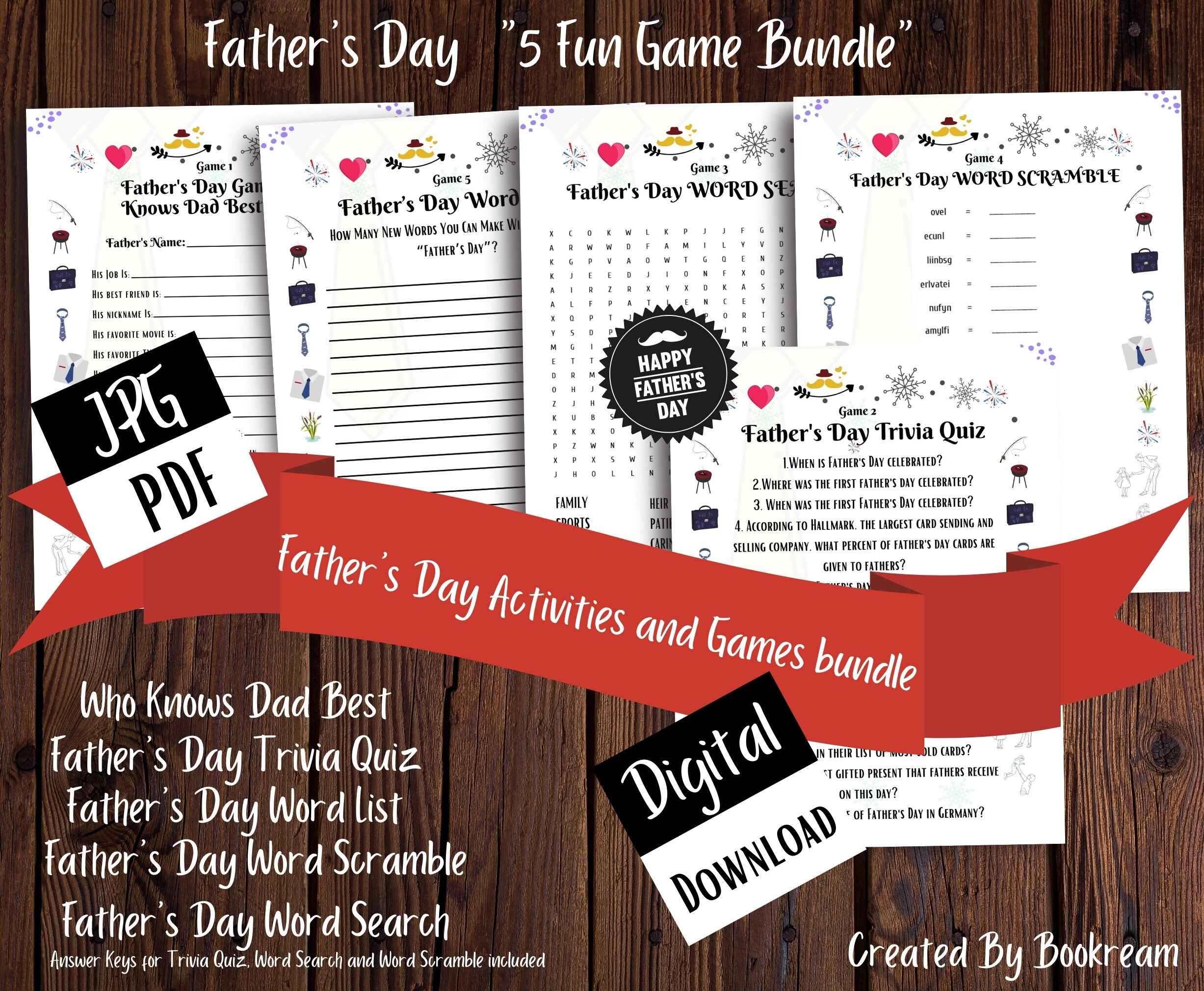 Father's Day Activities and Games Bundle, Father's Day Keepsake Game ...