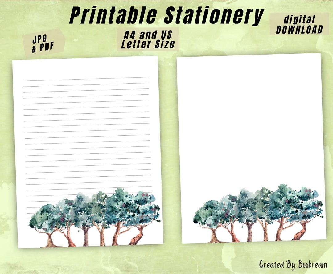 Trees Printable Stationary Paper Printable Note Paper - Etsy