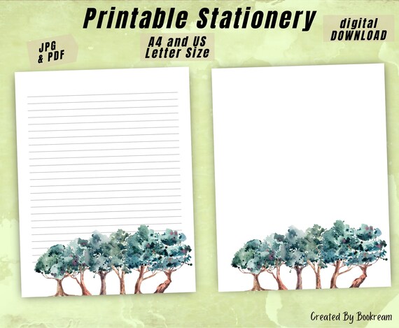 Trees Printable Stationary Paper Printable Note Paper - Etsy