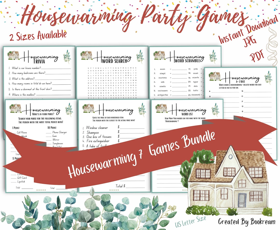 Housewarming 6 Games Bundle, Printable Game, New Home Party, Apartment ...