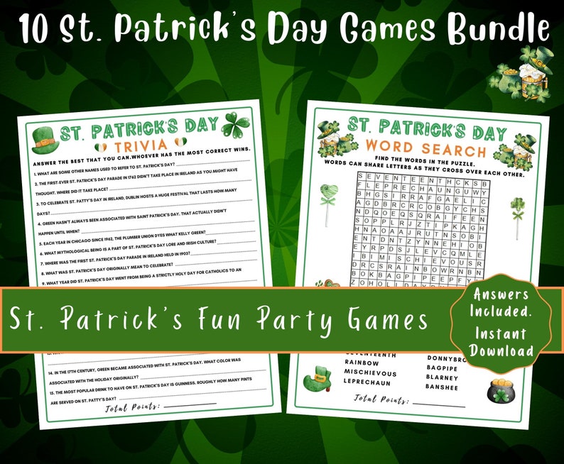 Printable 10 Game Bundle for St. Patricks Day Office Party - Etsy