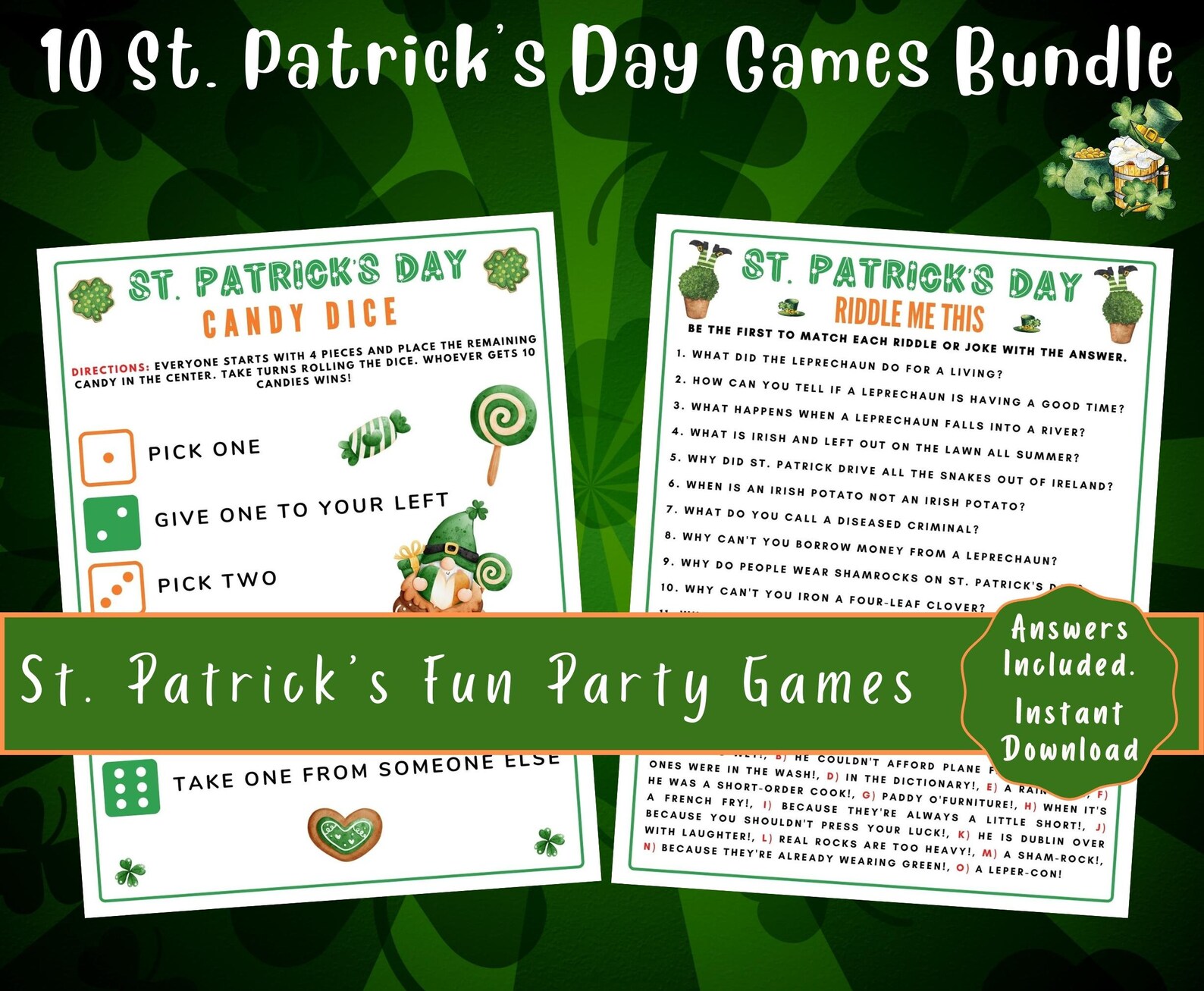 Printable 10 Game Bundle for St. Patricks Day Office Party - Etsy